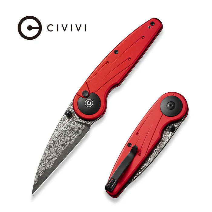 Civivi Starflare Button Lock Red Aluminum Wharncliffe Damascus – Knives.mx