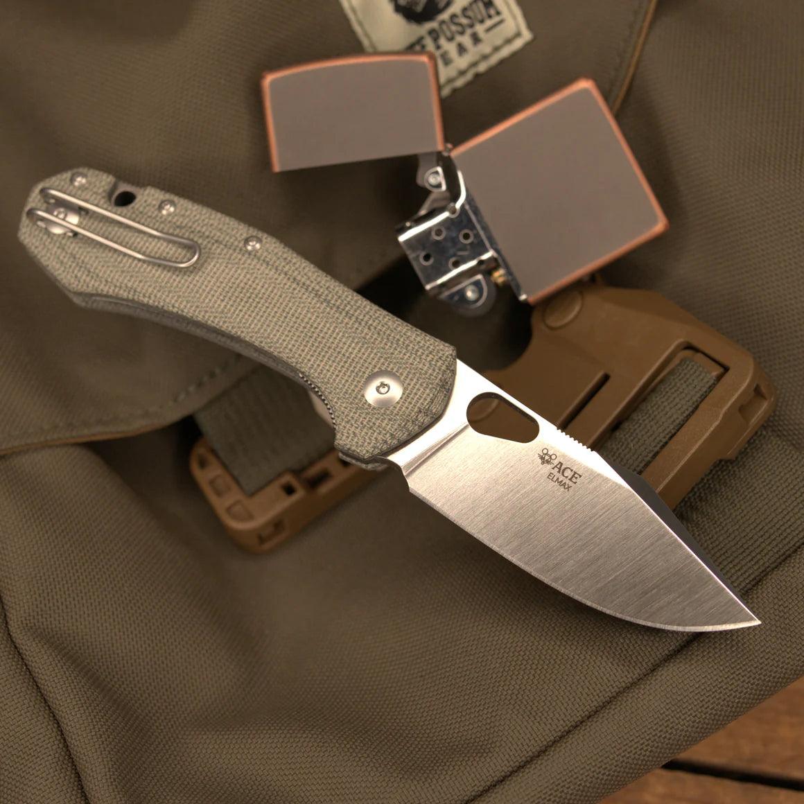 Giant Mouse ACE Atelier “Mini-Grand” Green Canvas Micarta Satin Elmax ...