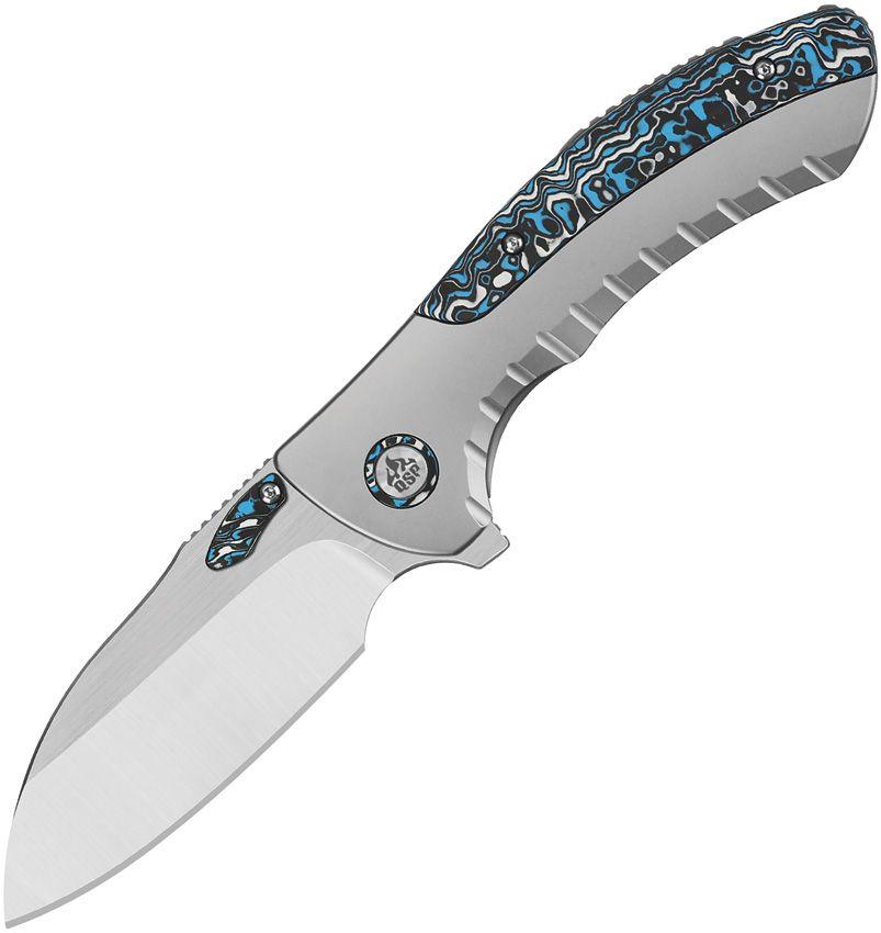 QSP Knife Capybara Framelock Bead Blast Titanium w Blue Carbon Fiber S ...