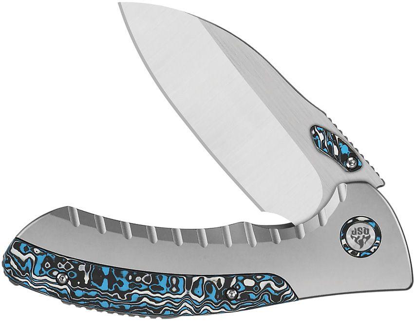QSP Knife Capybara Framelock Bead Blast Titanium w Blue Carbon Fiber S ...